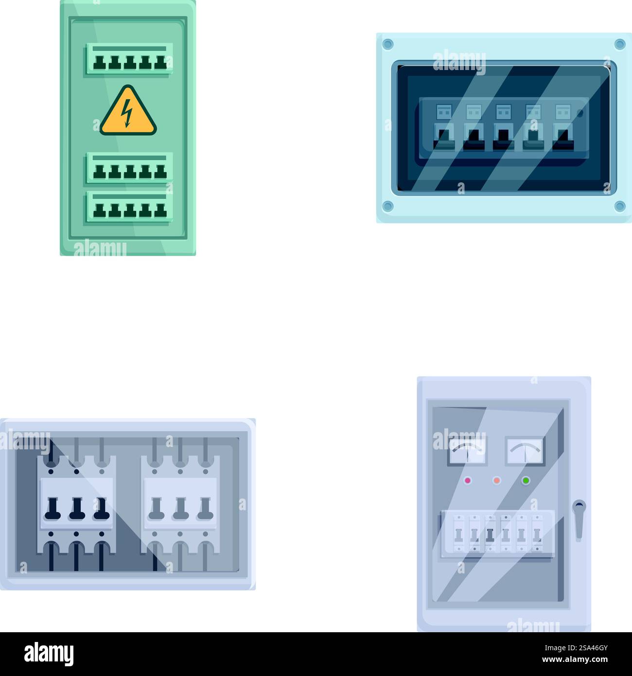 Collection of four isolated electrical panels and breaker boxes for ...