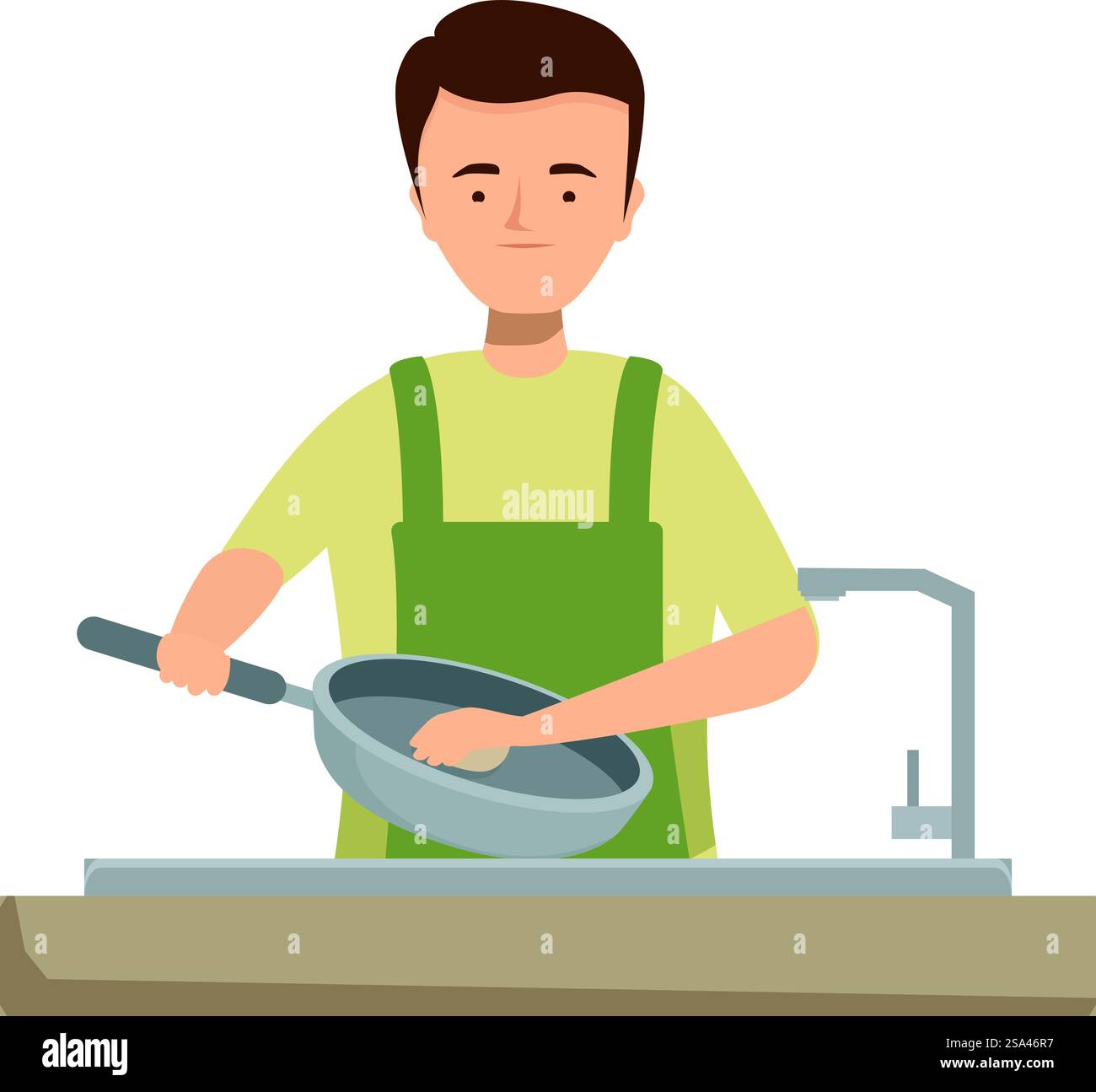 Washing frying pan in sink Stock Vector Images - Alamy