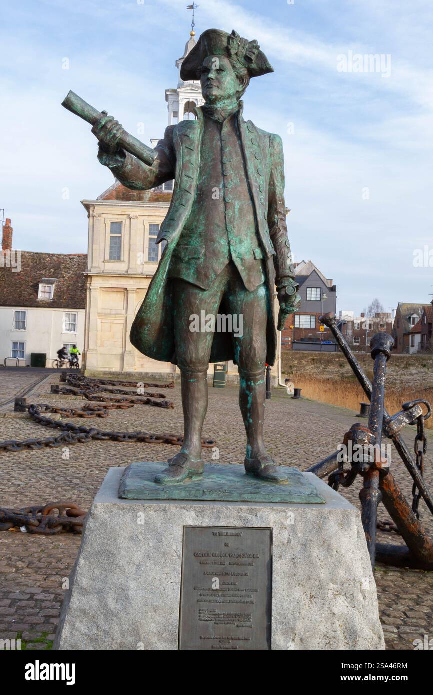 Statue of the explorer, Captain George Vancouver, looking out over the ...