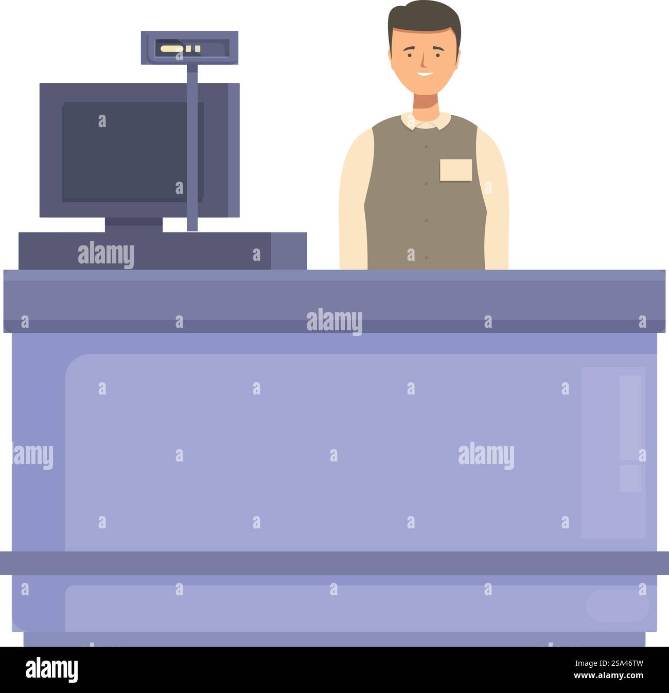 Illustration of a smiling male cashier ready to assist customers at a ...
