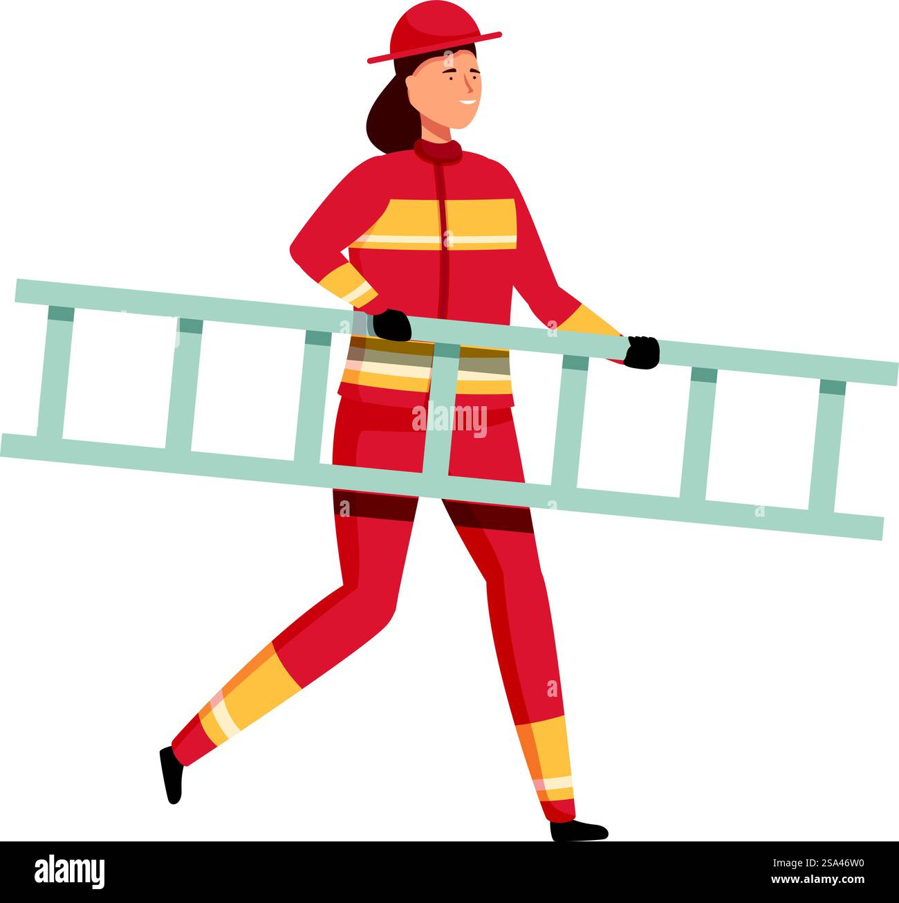 Illustration of a confident woman firefighter in full uniform walking ...