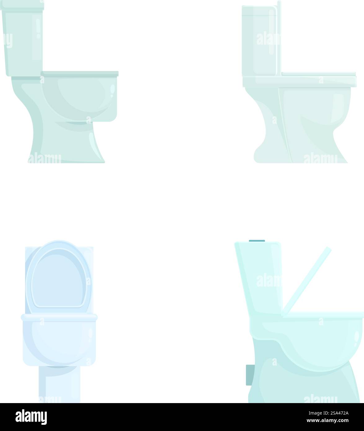 Collection of four different toilet designs in a clean, flat style ...