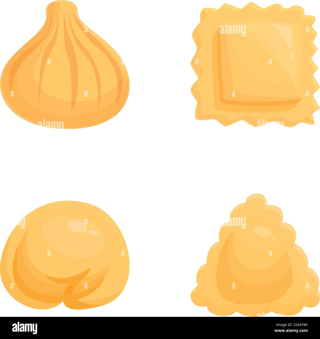 Collection of four different pasta shapes drawn in a charming hi-res ...