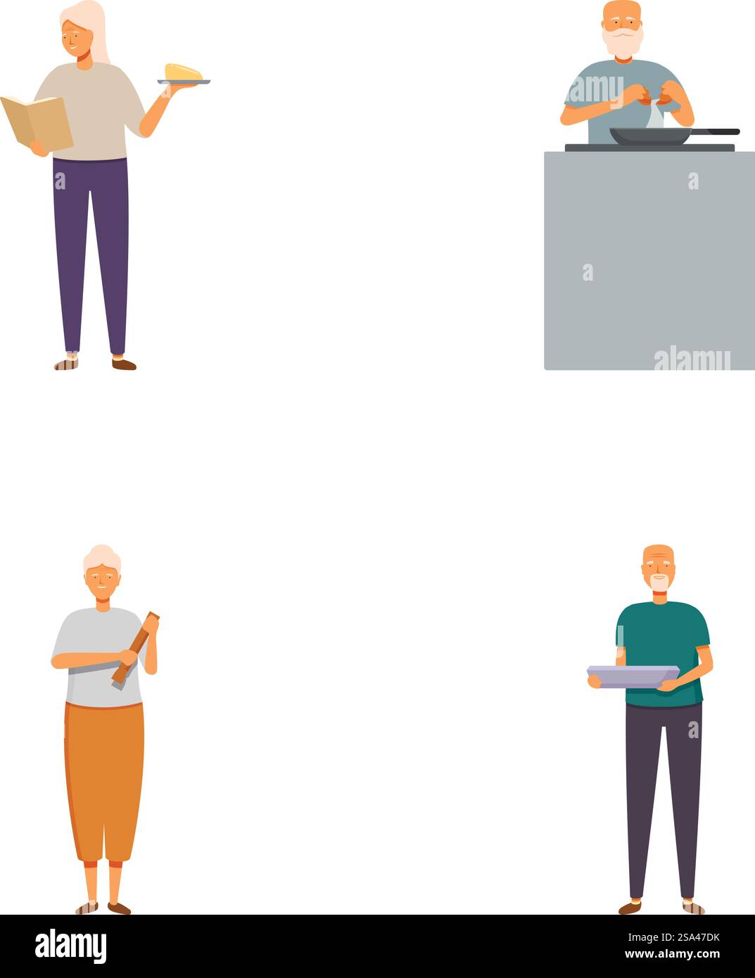 Collection of four cheerful elderly cartoon characters participating in ...