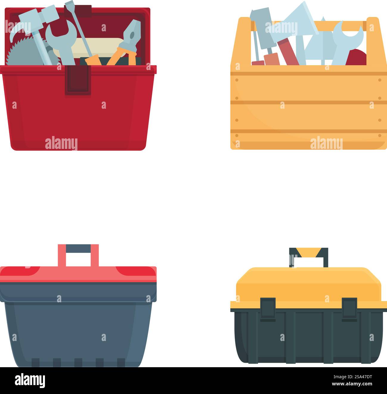 Tool box icons set cartoon vector. Toolbox with hand instrument inside ...