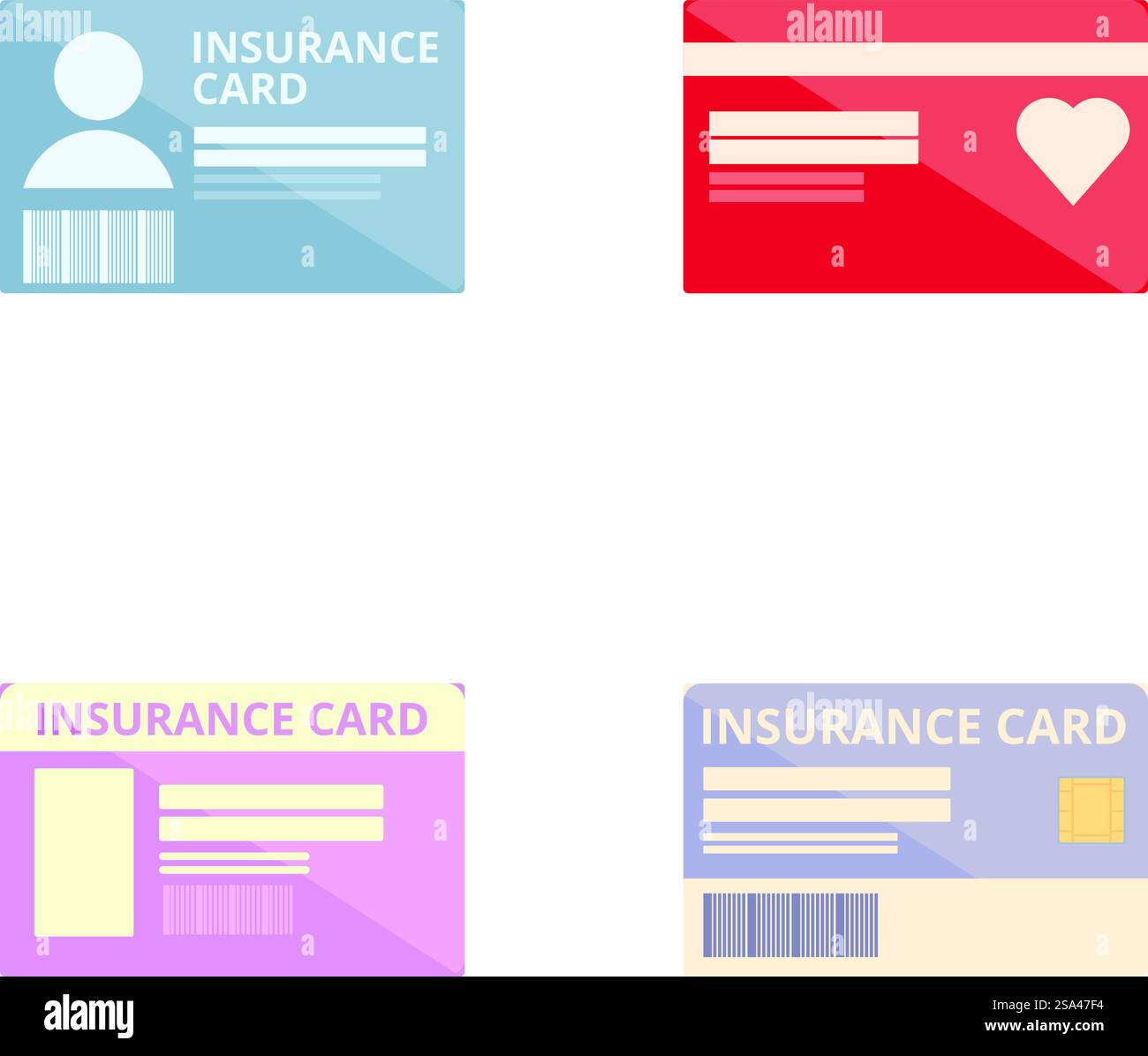 Collection of colorful insurance card icons, perfect for web and print ...