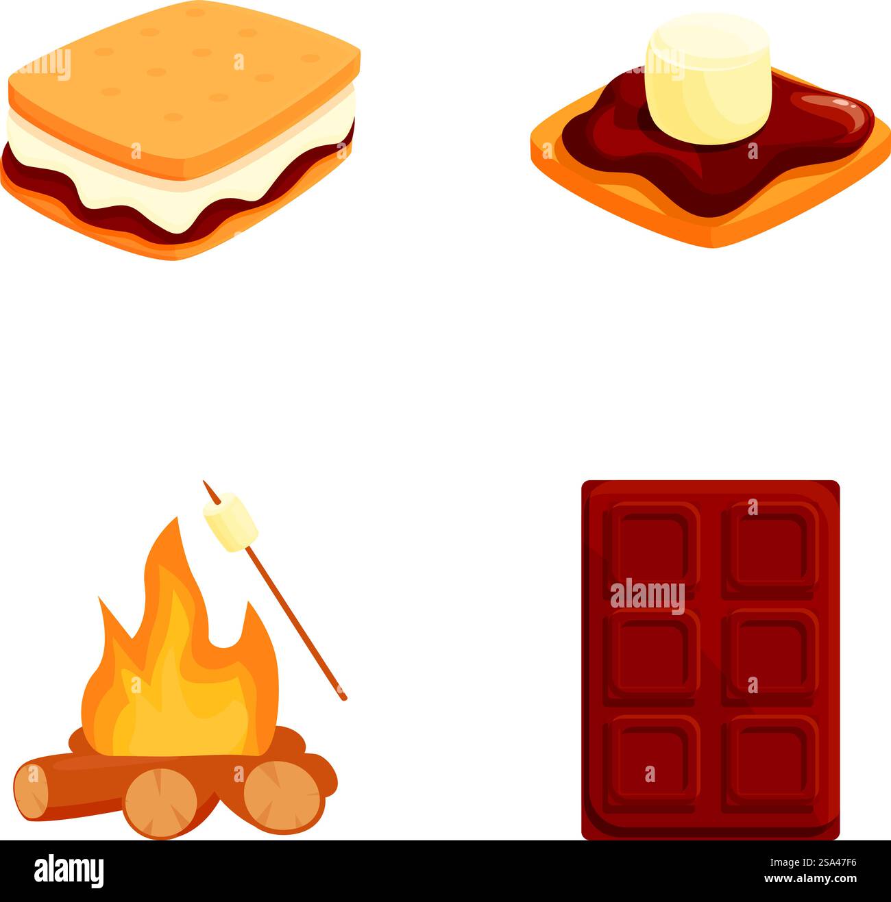 S mores ingredients isolated set with marshmallow, chocolate, biscuit ...