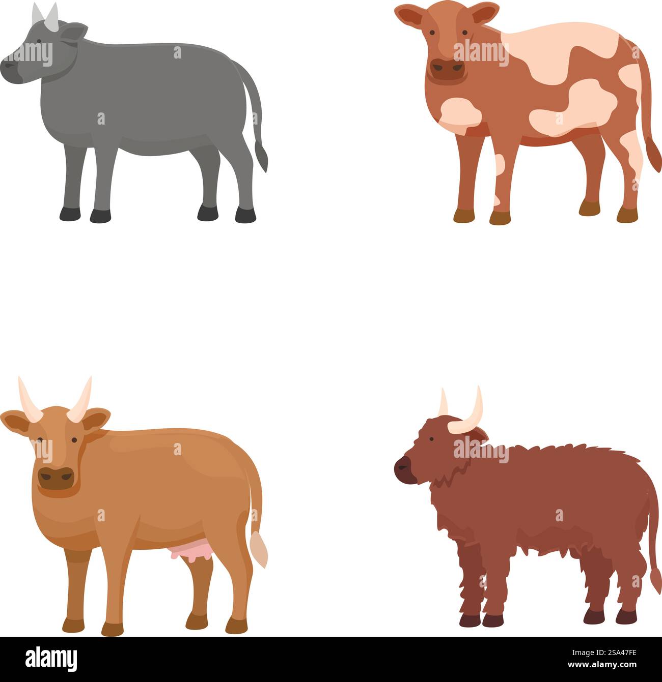 Collection of four different cartoon cows in flat design style ...
