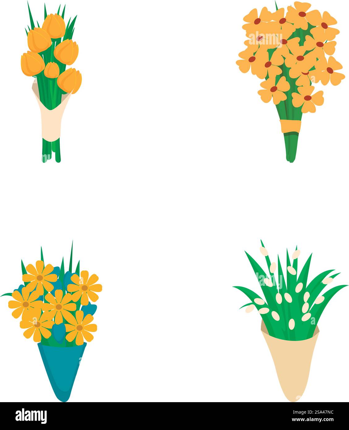 Set of vector illustrations depicting four diverse and vibrant flower ...