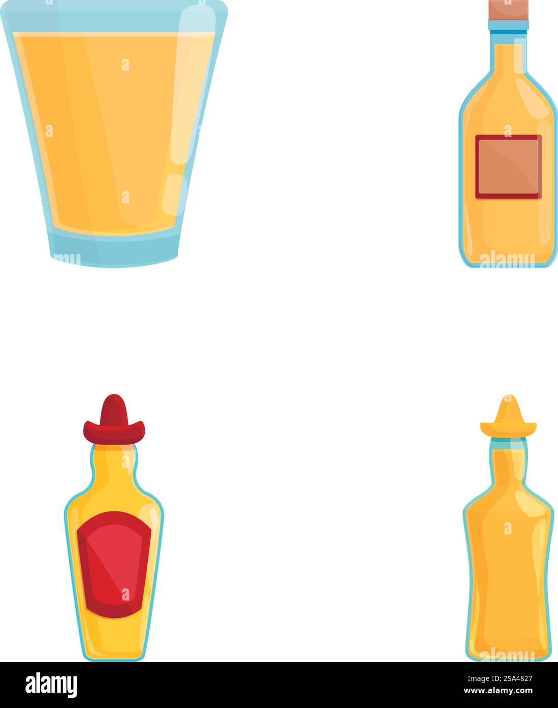 Tequila drink icons set cartoon vector. Traditional strong agave drink ...