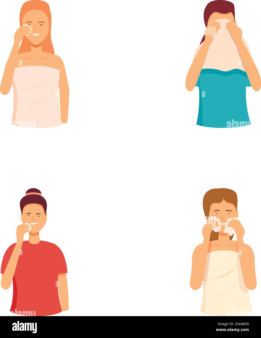 Set of four illustrations depicting individuals practicing good hygiene ...