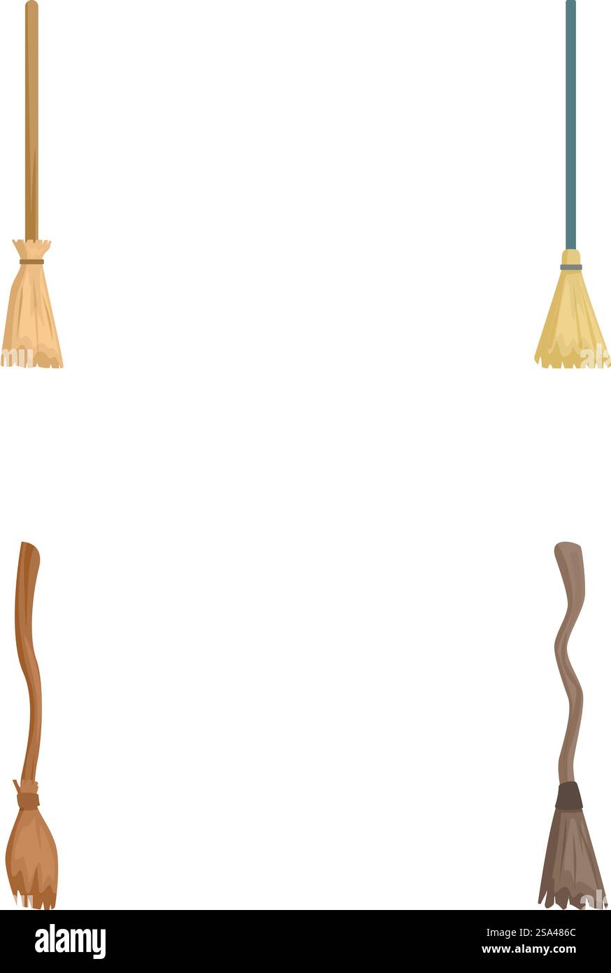 Collection of four different stylized broom illustrations, perfect for ...