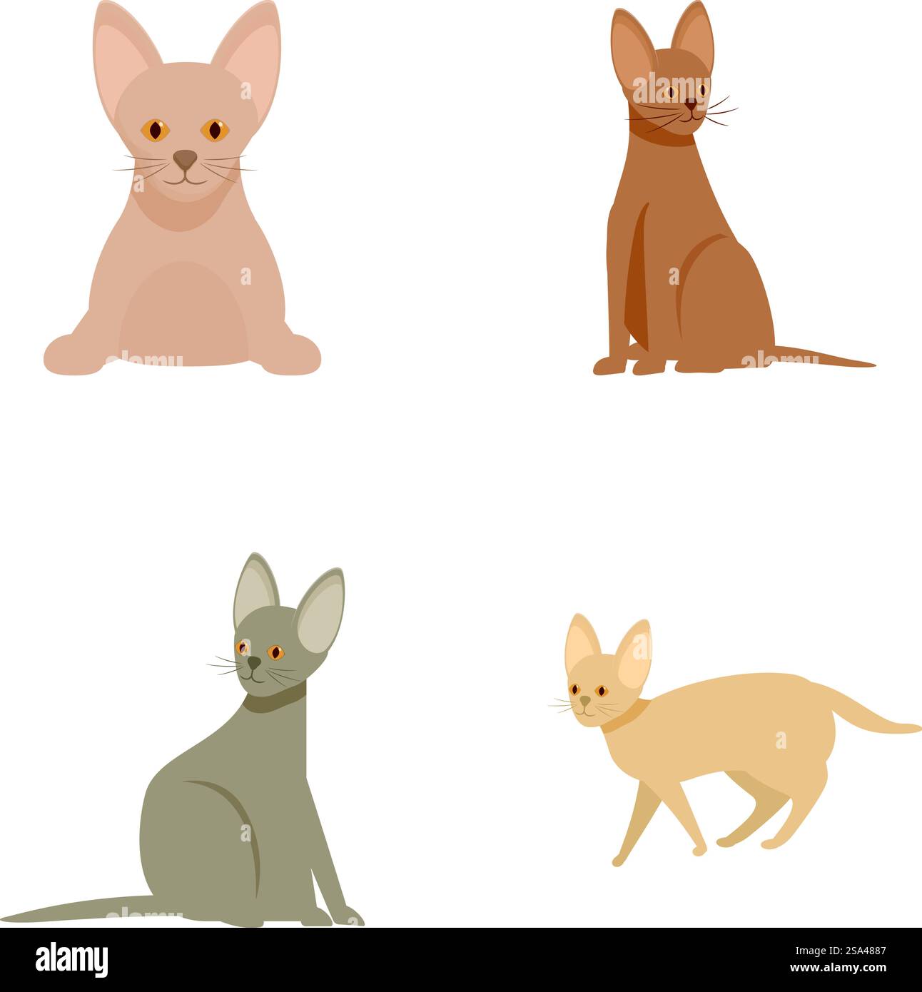 Collection of cute and simple cartoon cat drawings in various poses ...