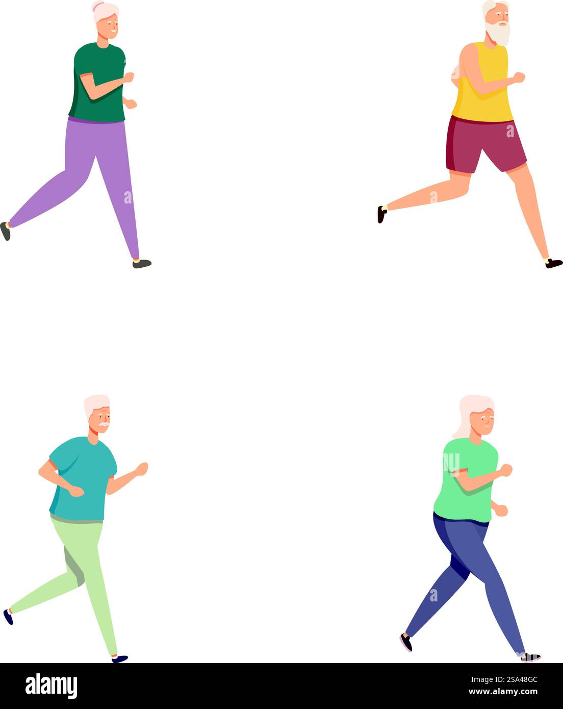 Collection of illustrations featuring senior men engaged in running or ...