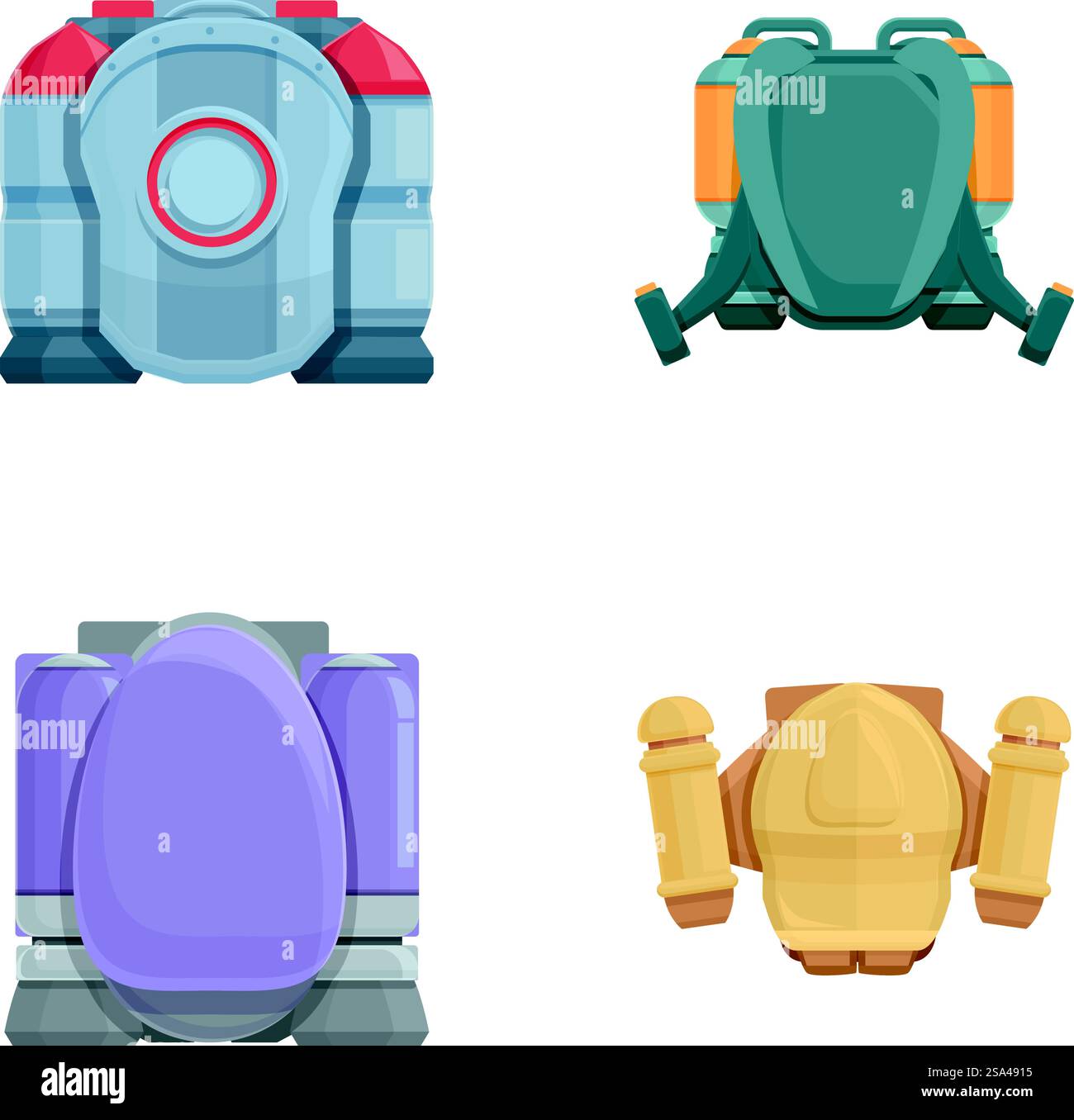 Jet pack icons set cartoon vector. Equipment for personal air flight ...