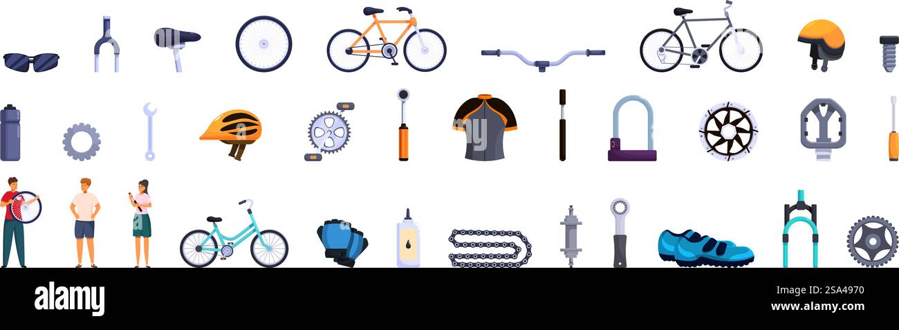 Bicycle store icons set vector. A collection of bicycle parts and ...