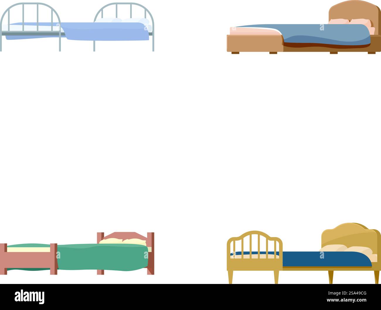 Set of four flat design cartoonstyle beds, suitable for interior design ...