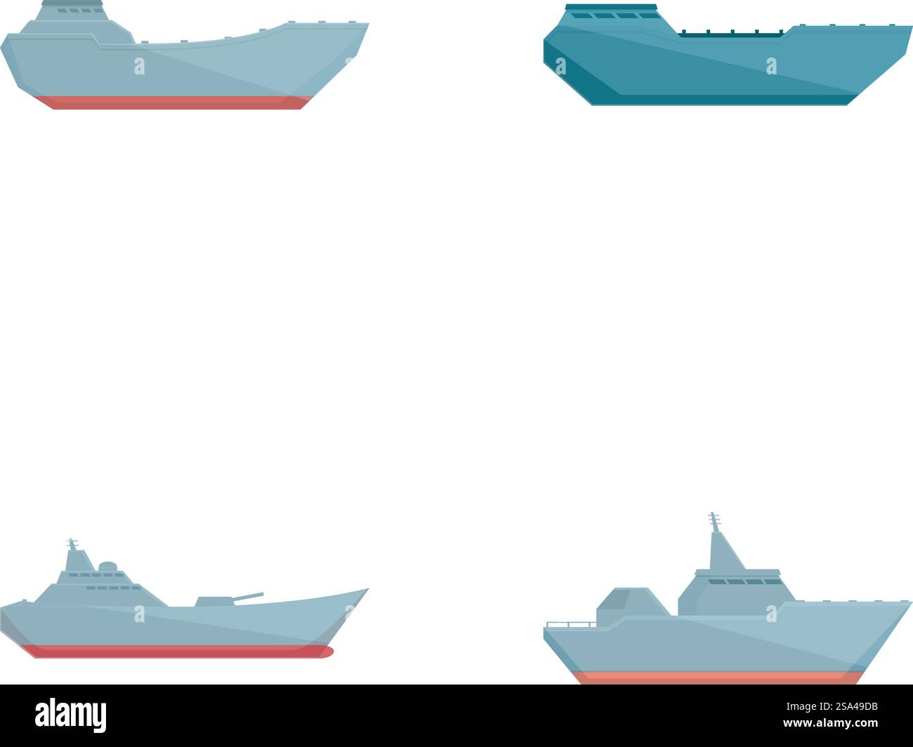 Collection of four modern maritime vessels including warships and cargo ...