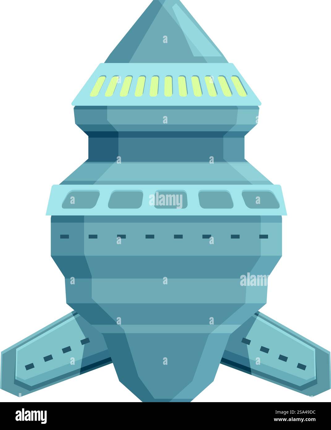 Large spacecraft floating with four windows and three rocket engines ...