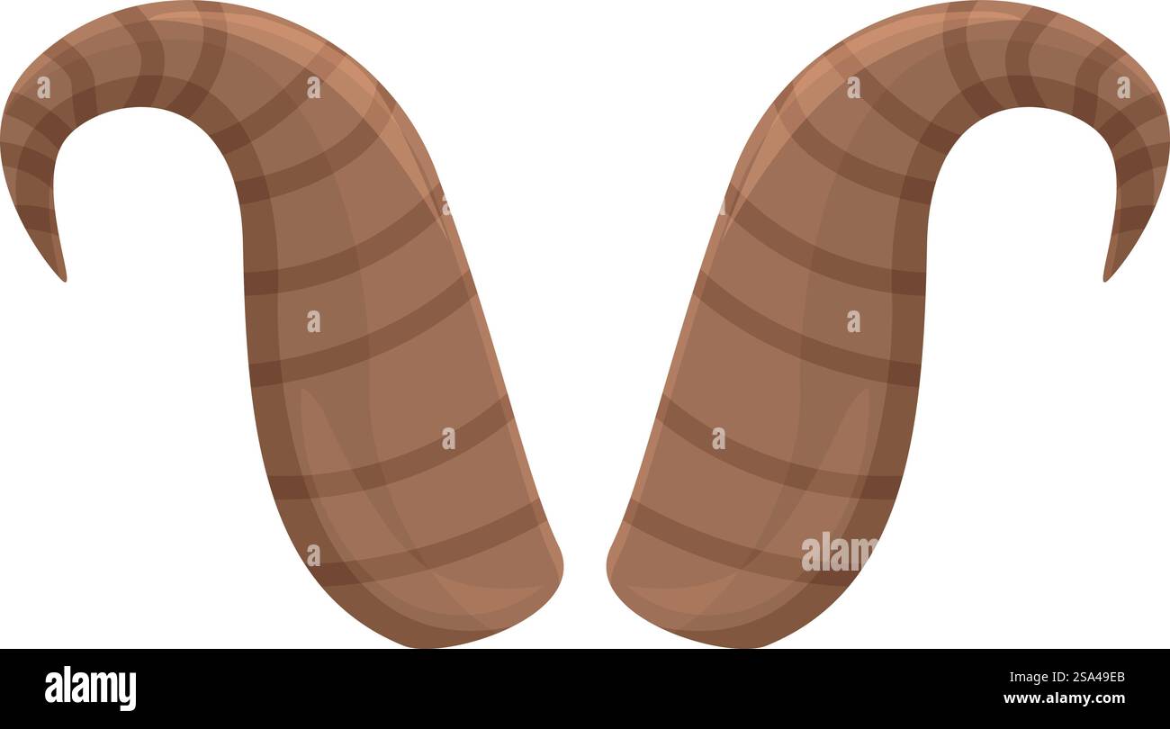 Pair of brown horns with stripes curving upwards. Pair of brown striped ...