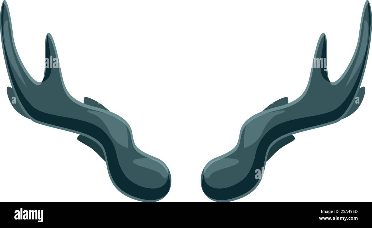 Pair of gray moose antlers with three tines each are pointing up ...