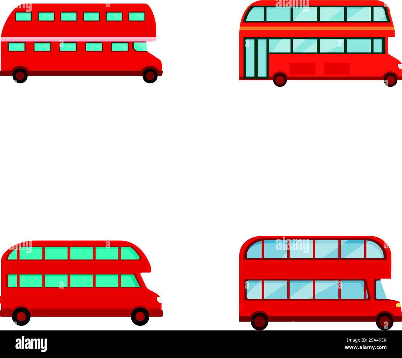 British bus icons set cartoon vector. London red double decker bus ...