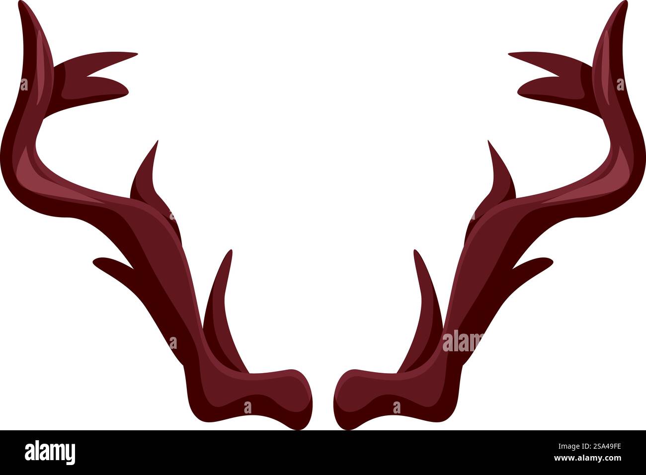 Brown elk antlers forming a symmetrical composition on white background ...