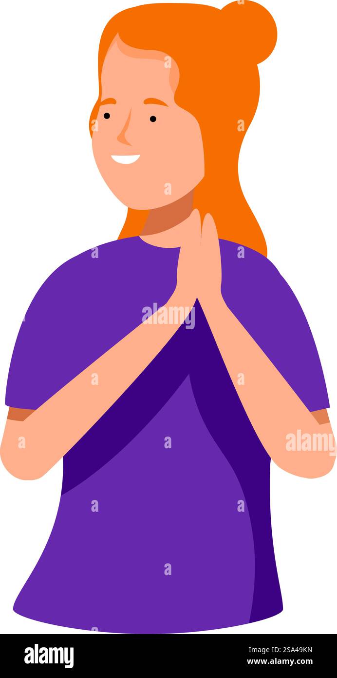 Young woman is clapping her hands together in a gesture of appreciation ...