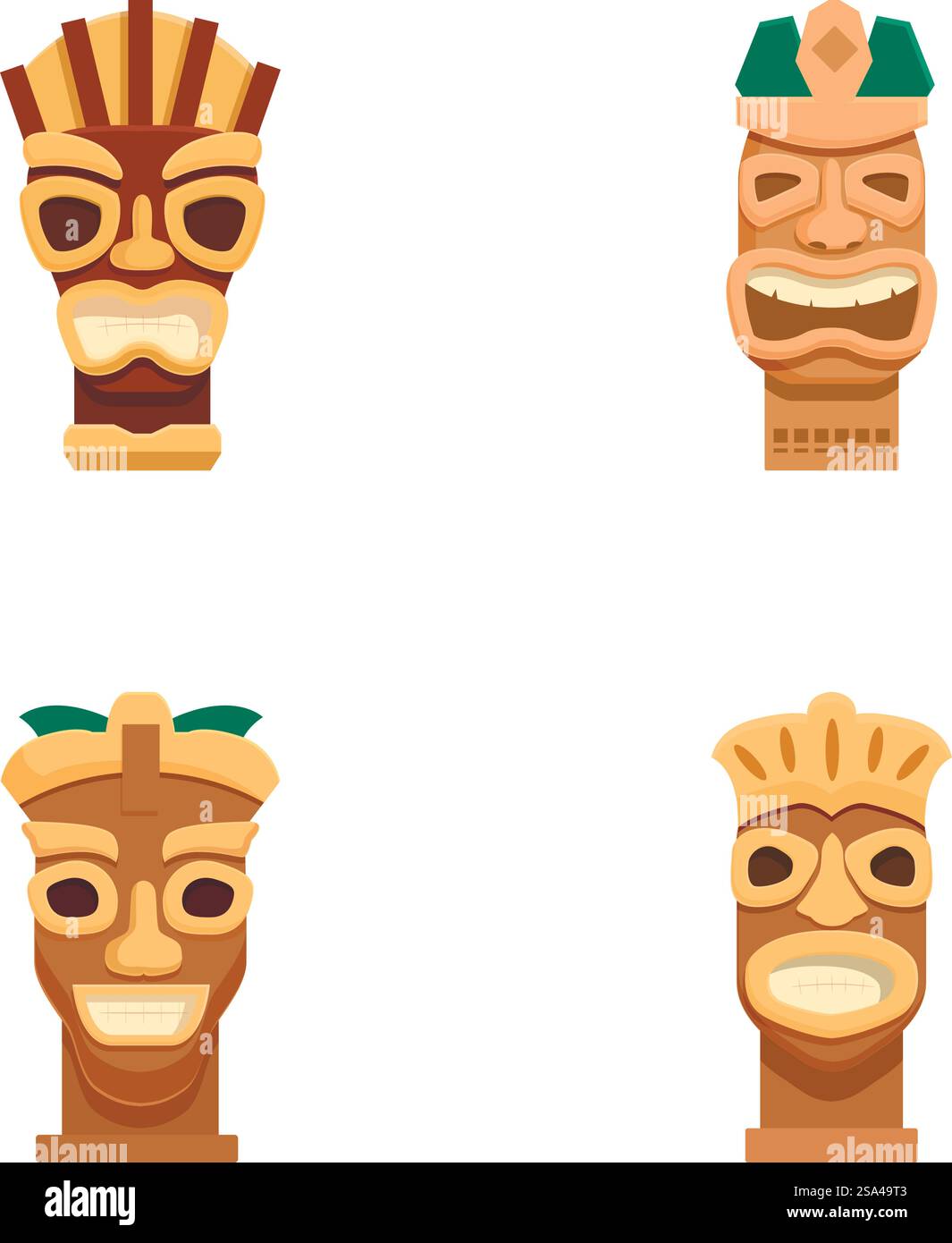 Illustration of four different cartoon tribal masks with various ...