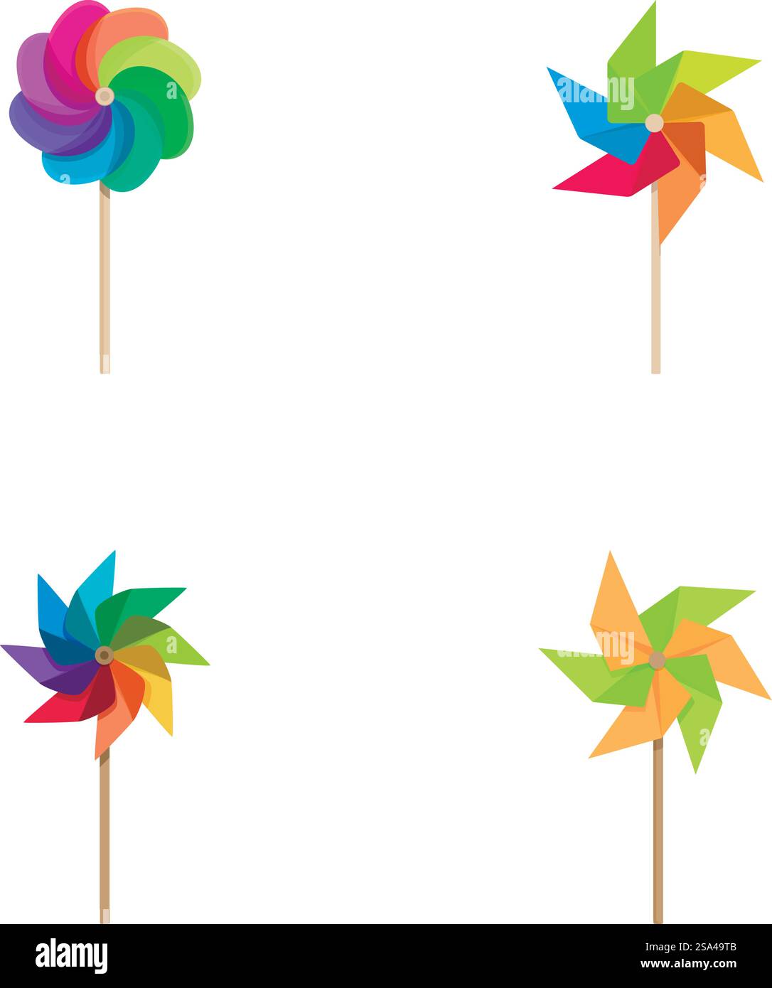Collection of four vibrant pinwheels in different color schemes ...