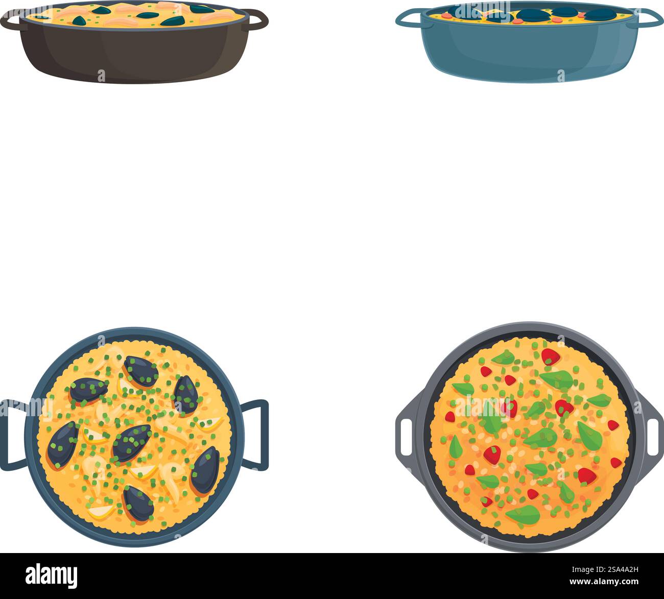 Paella food icons set cartoon vector. Various paella with seafood ...