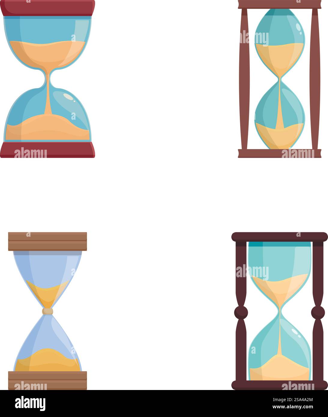 Collection of four flat design hourglass icons with different frame ...