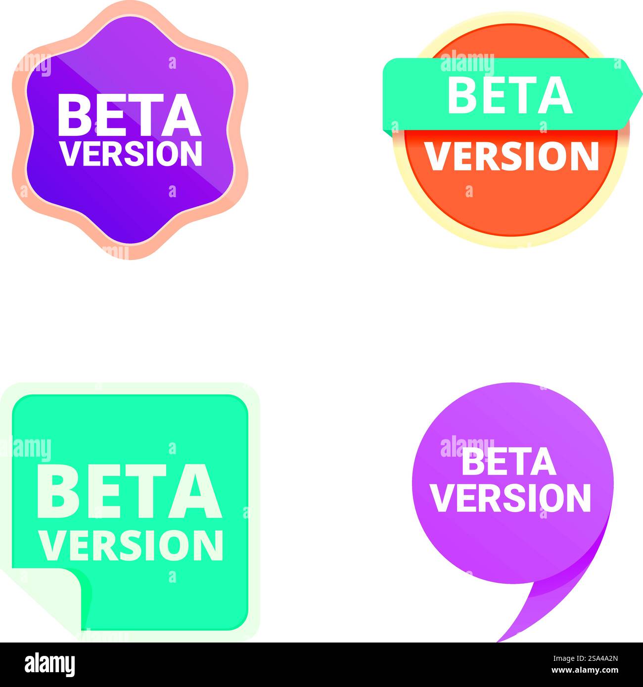 Four colorful beta version badges in various shapes for software ...