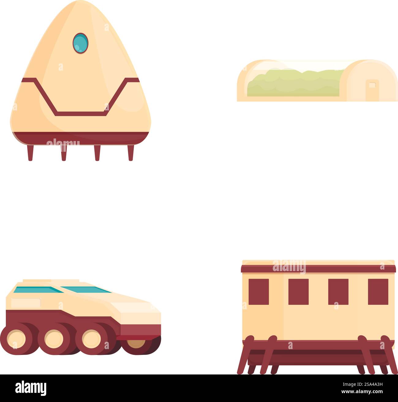 Collection of cartoonstyle transportation vehicles including a rocket ...