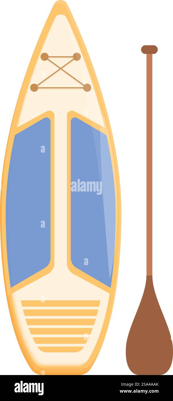 Paddle board with its wooden paddle standing upright hi-res stock ...