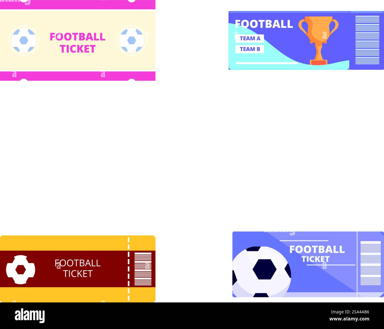 Collection of four colorful and modern soccer match ticket templates ...