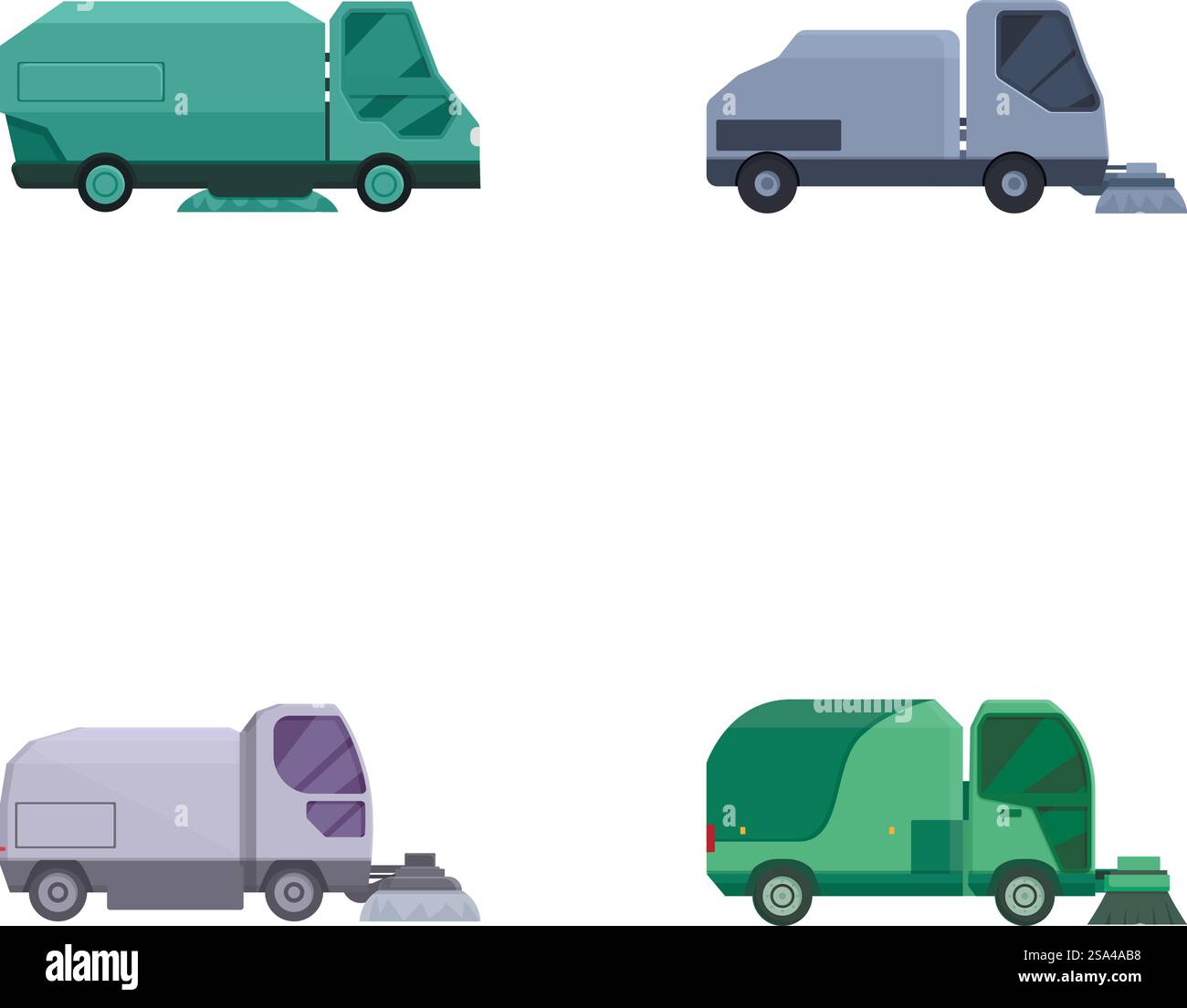 Collection of four cartoonstyle urban sanitation vehicles isolated on ...