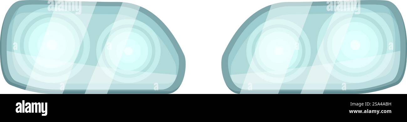 Pair of modern car headlights is illuminating the night on a black ...