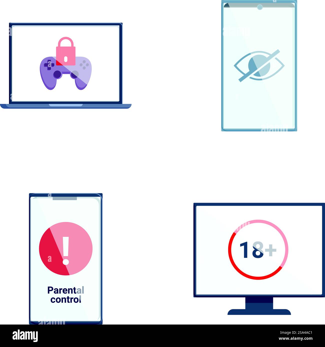 Vector illustration collection showing digital content restriction ...