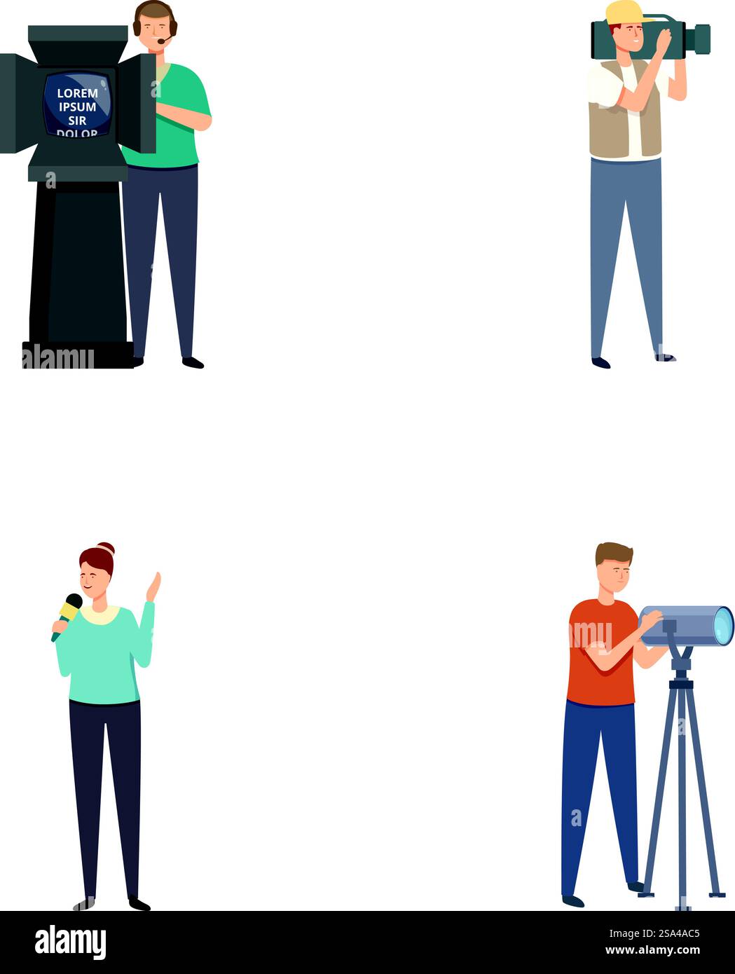 Collection of illustrated media professionals including a news anchor ...