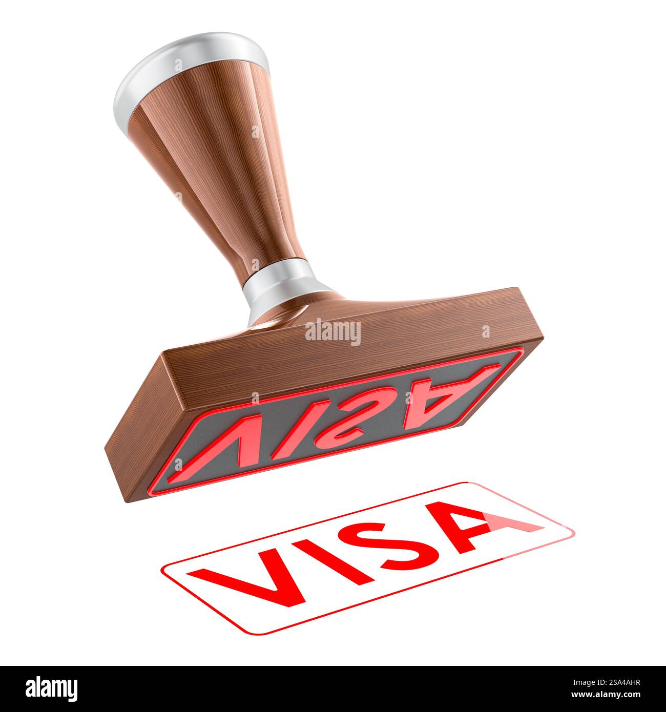 Visa stamp. Wooden stamper, seal with text visa, 3D rendering isolated ...