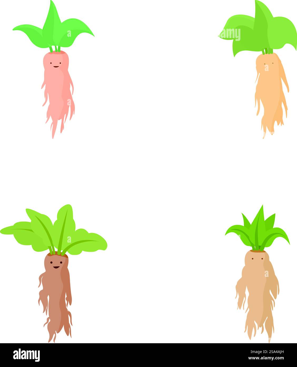 Collection of four cute and colorful mandrake characters isolated on a ...