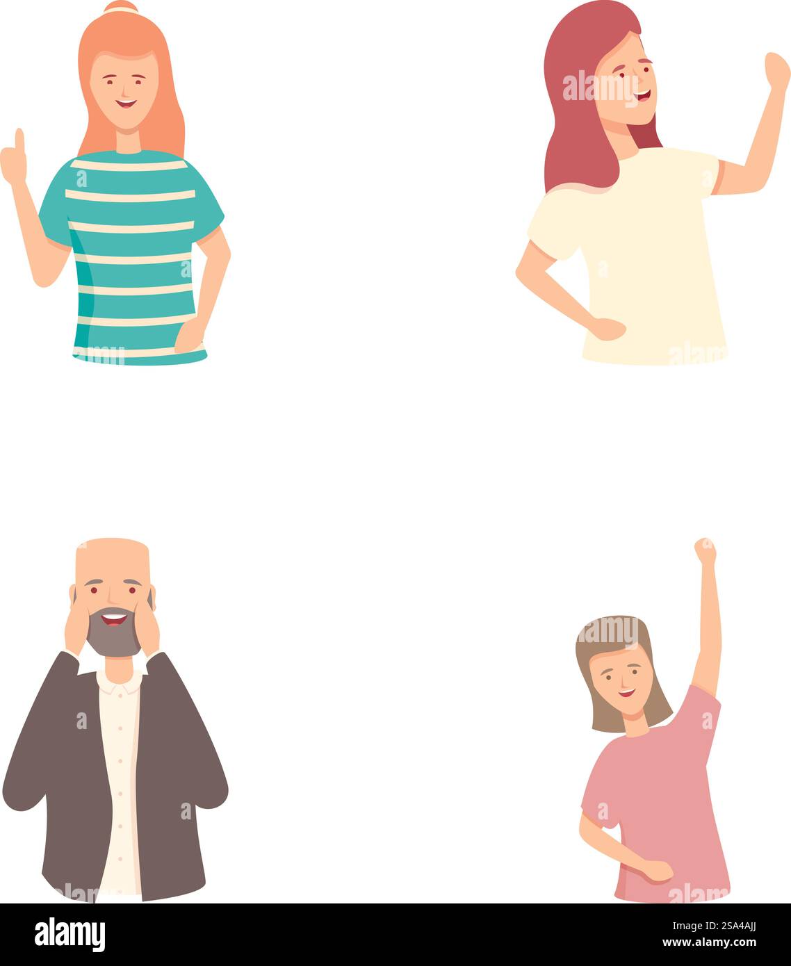 Joyful expression icons set cartoon vector. Glad character with ...