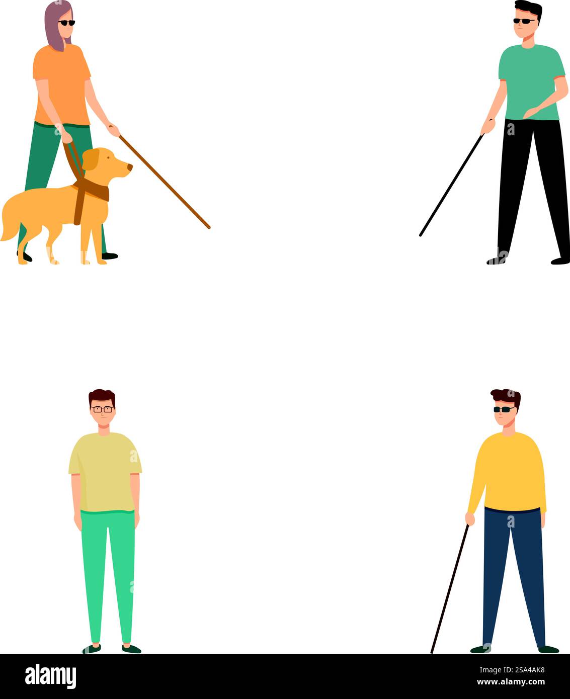 Collection of vector illustrations showing a blind person with a guide ...