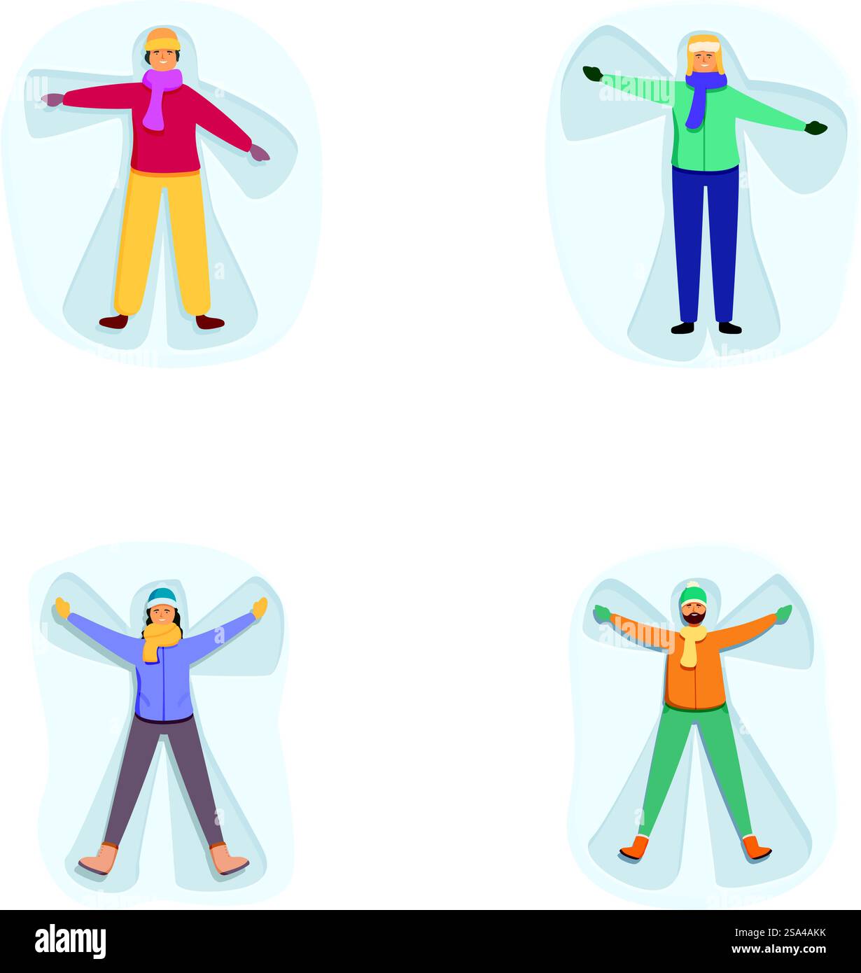 Collection of illustrations featuring cartoon characters lying in snow ...