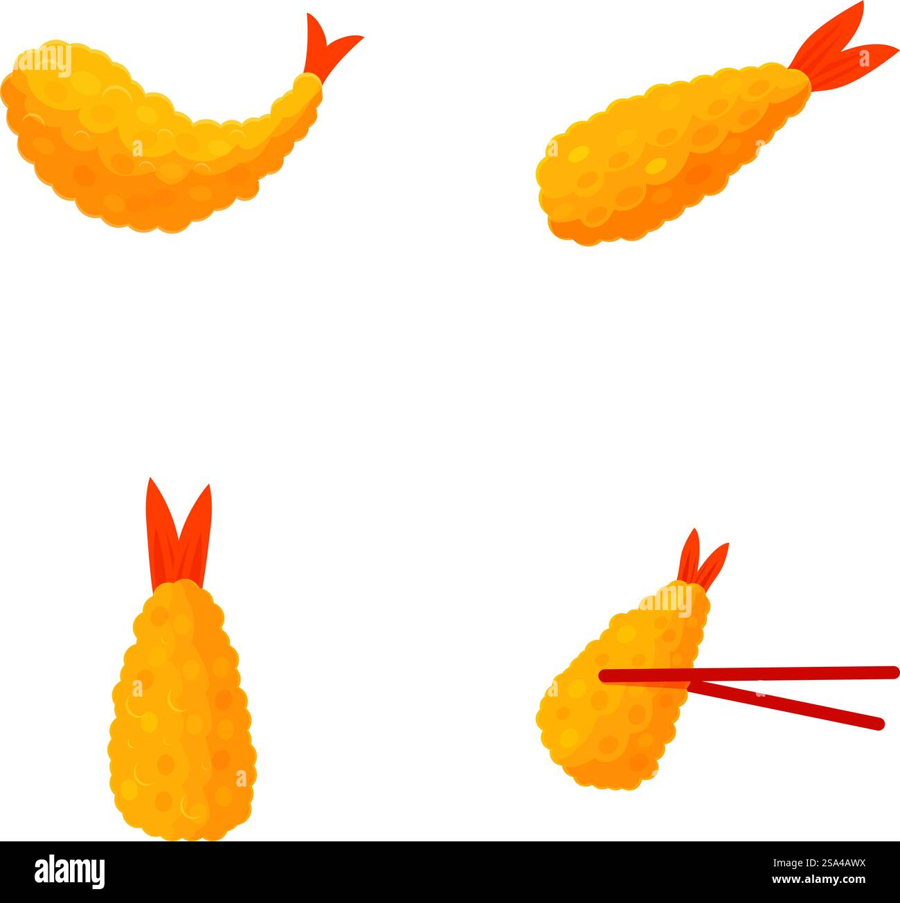 Vector illustration set of delicious cartoonstyle shrimp tempura ...