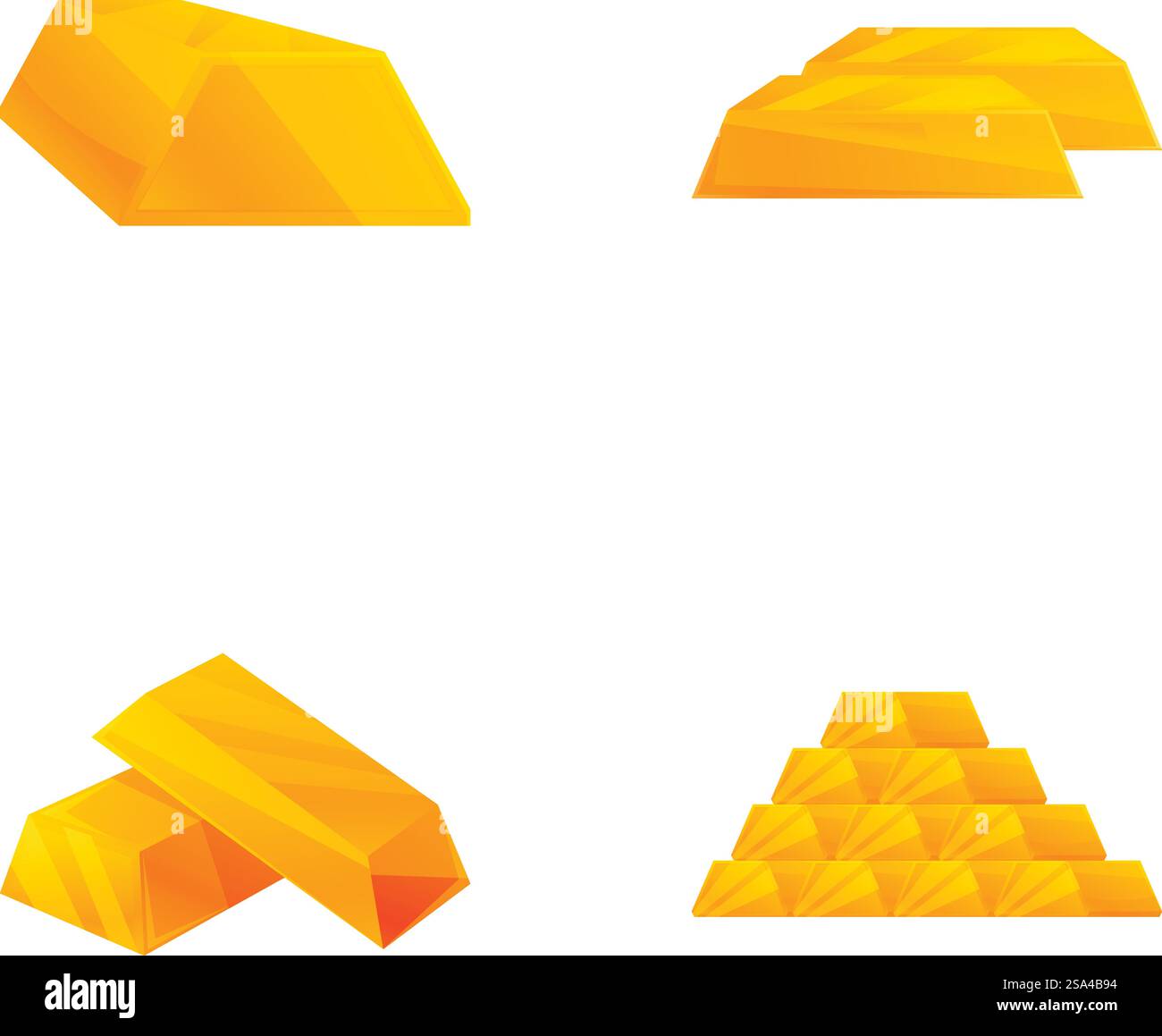 Vector illustrations of stylized gold bars and pyramids in gradient shades. Golden bars and ...