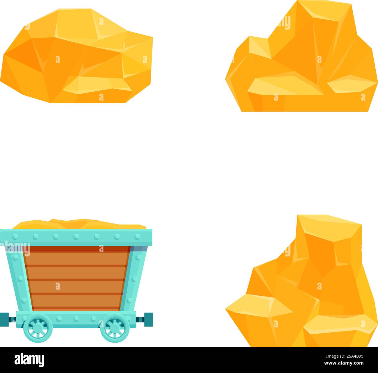Mining concept icons set cartoon vector. Cart full of gold nugget ...
