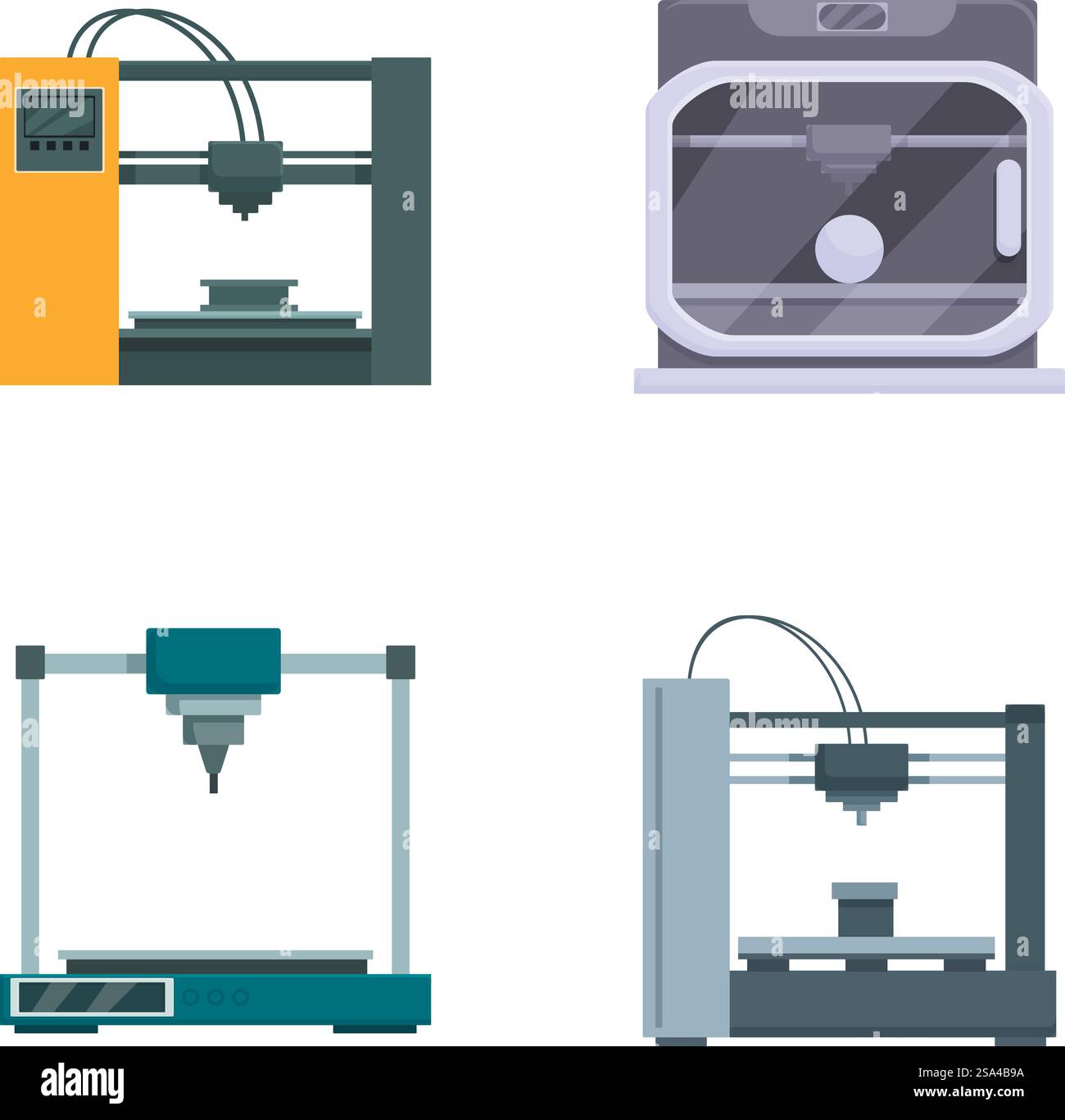 Collection of four colorful 3d printer icons, showcasing different ...