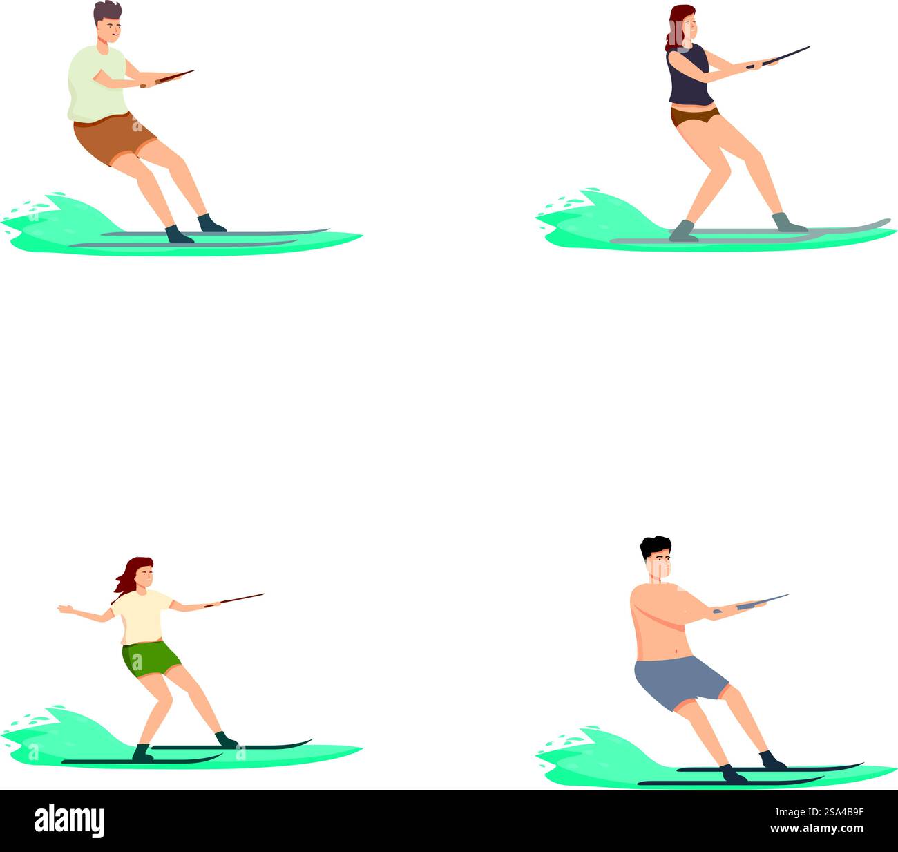 Illustrations of people with various body types surfing, showcasing ...